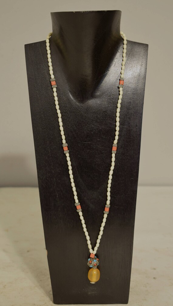 Necklace Nepal Silver Turquoise Coral Amber White Gla… - Gem