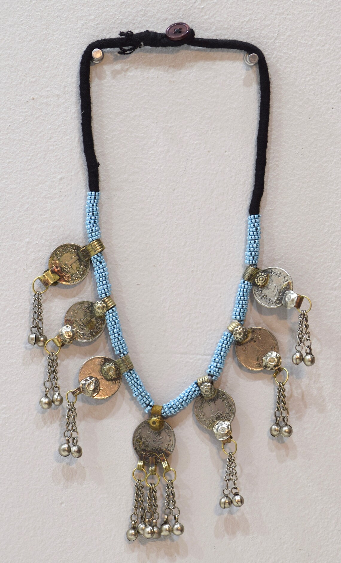 Necklace Middle East Blue Beaded Silver Kuchi Coin Necklace - Etsy