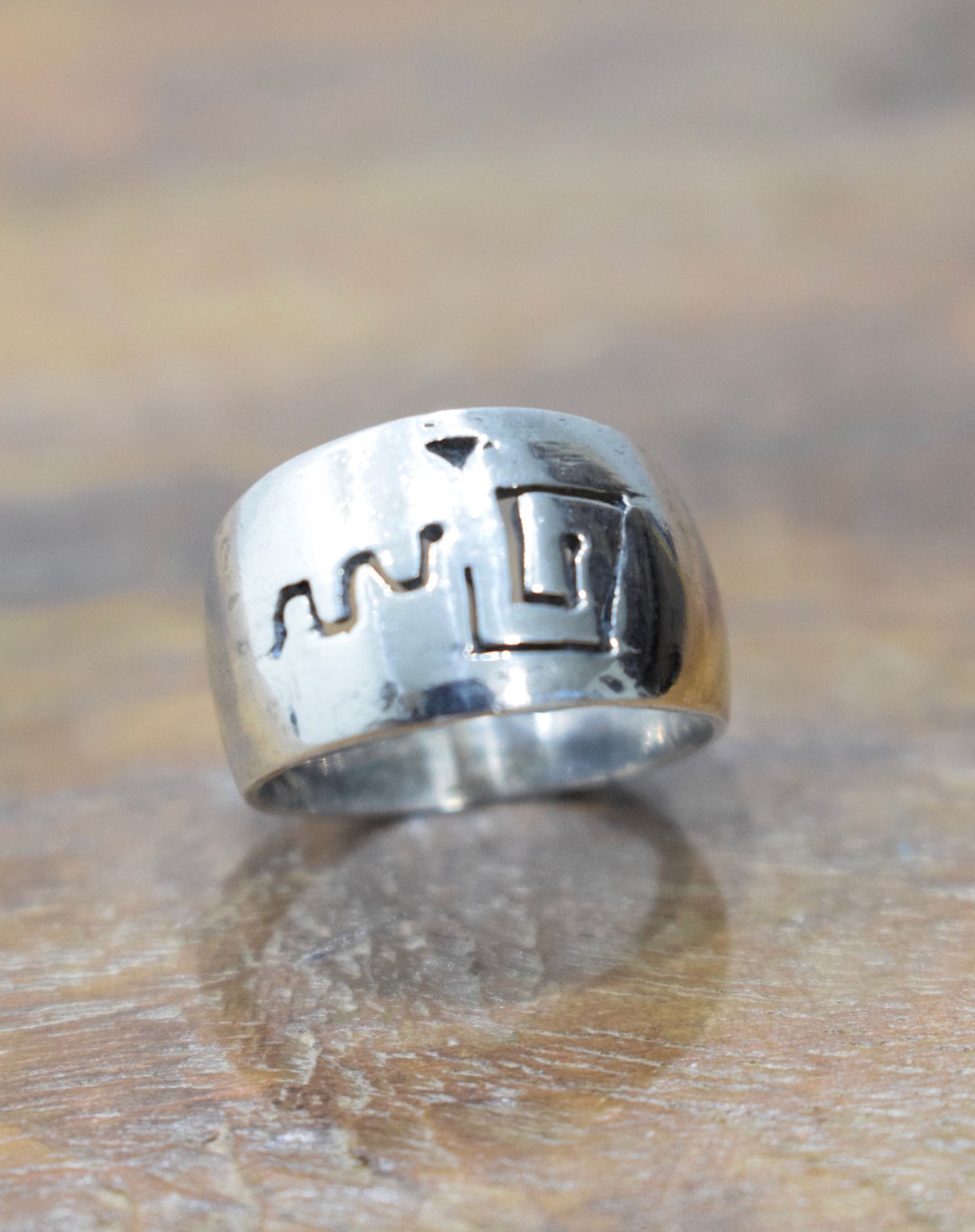 Ring Sterling Silver Etched Cut Out Band Ring - Etsy