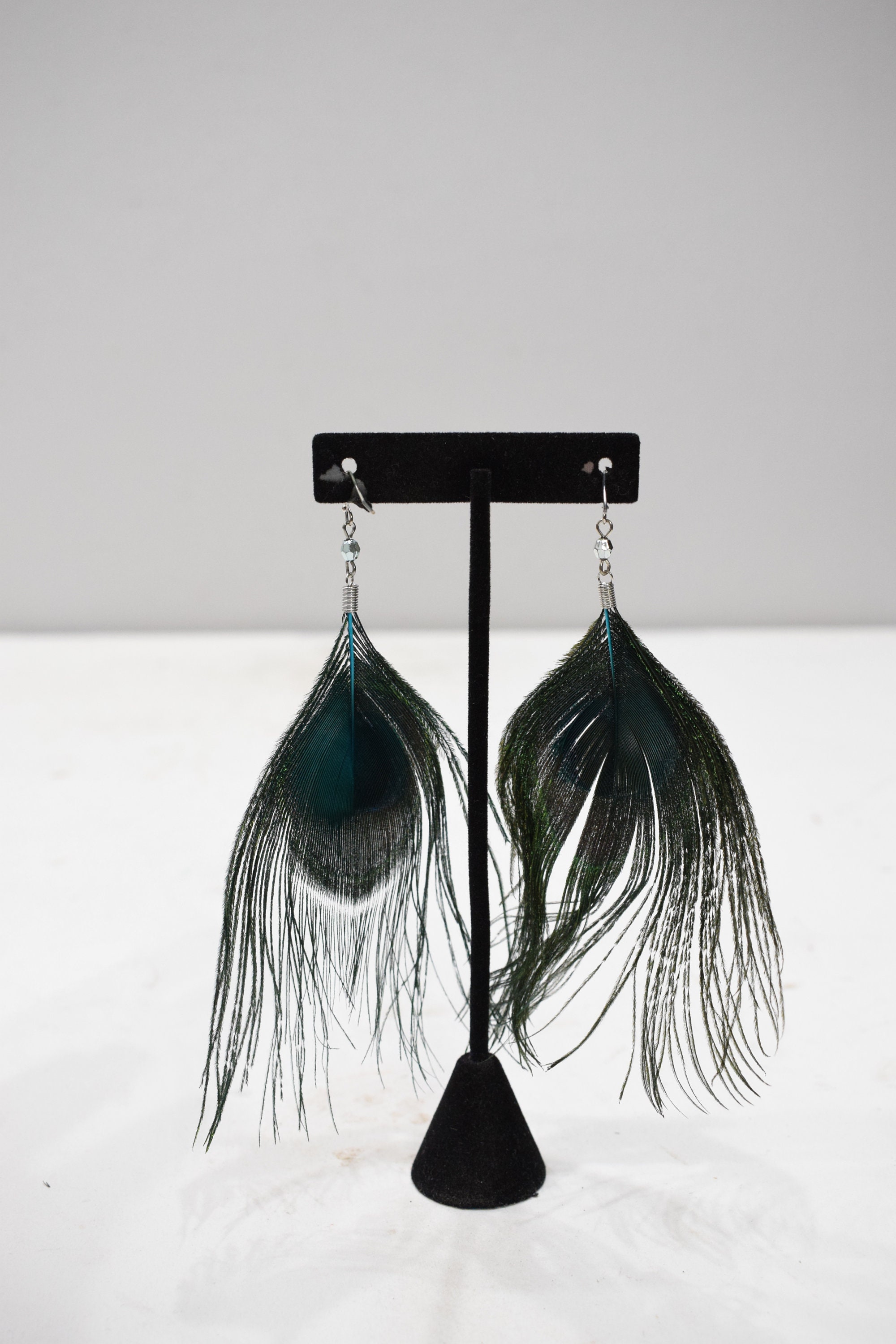 Earrings Teal Blue Peacock Feather Earrings