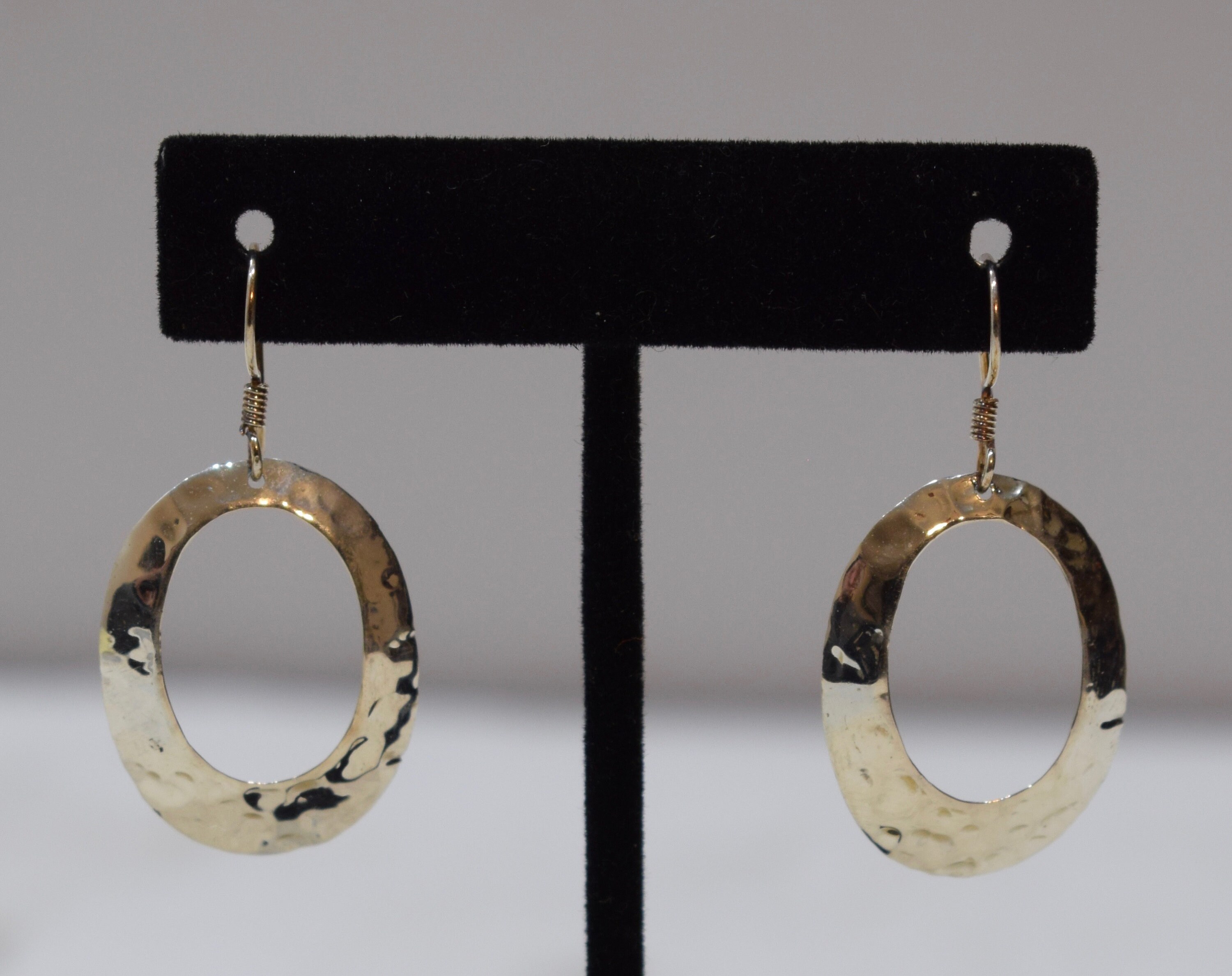 Earrings Sterling Silver Oval Hammered Hoop Dangle Earrings 46mm