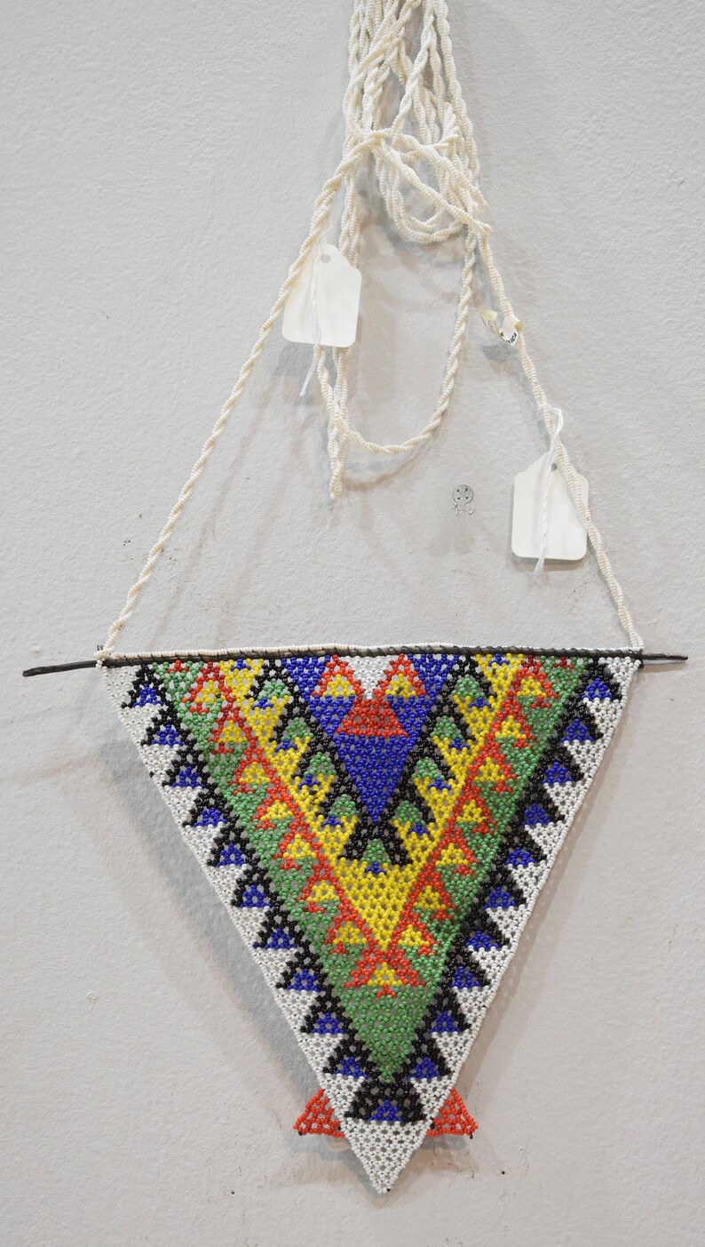 African Zulu Large Beaded Triangle Pendant Necklace Unmarried - Etsy