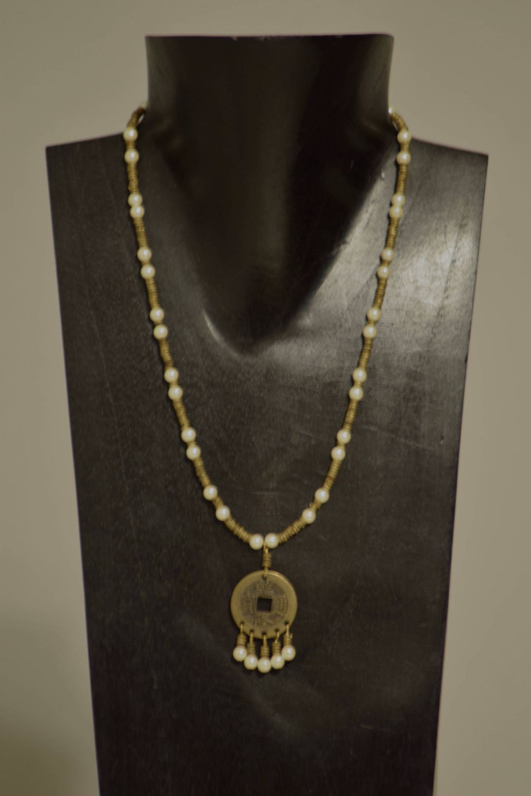 Necklace Chinese I Ching Coin Pearls Handmade Jewelry African Brass ...