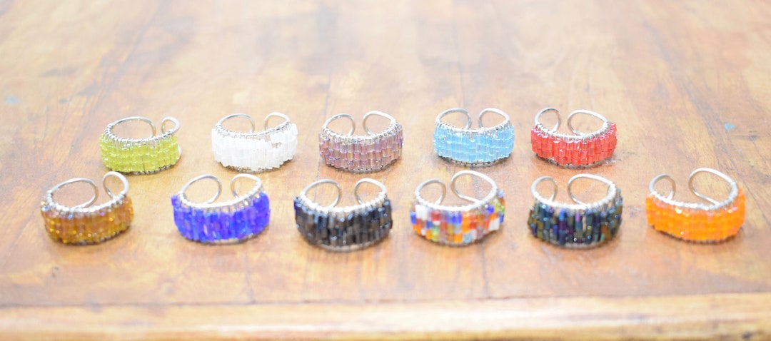 Rings Assorted Glass Beaded Adjustable Band Rings - Etsy