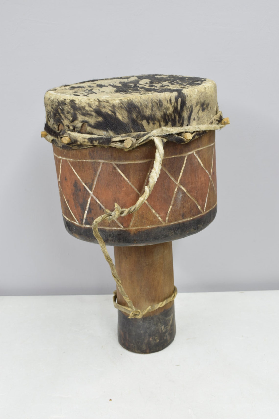 African Drum Zambia Wood Leather Handmade Carved Wood Musical - Etsy