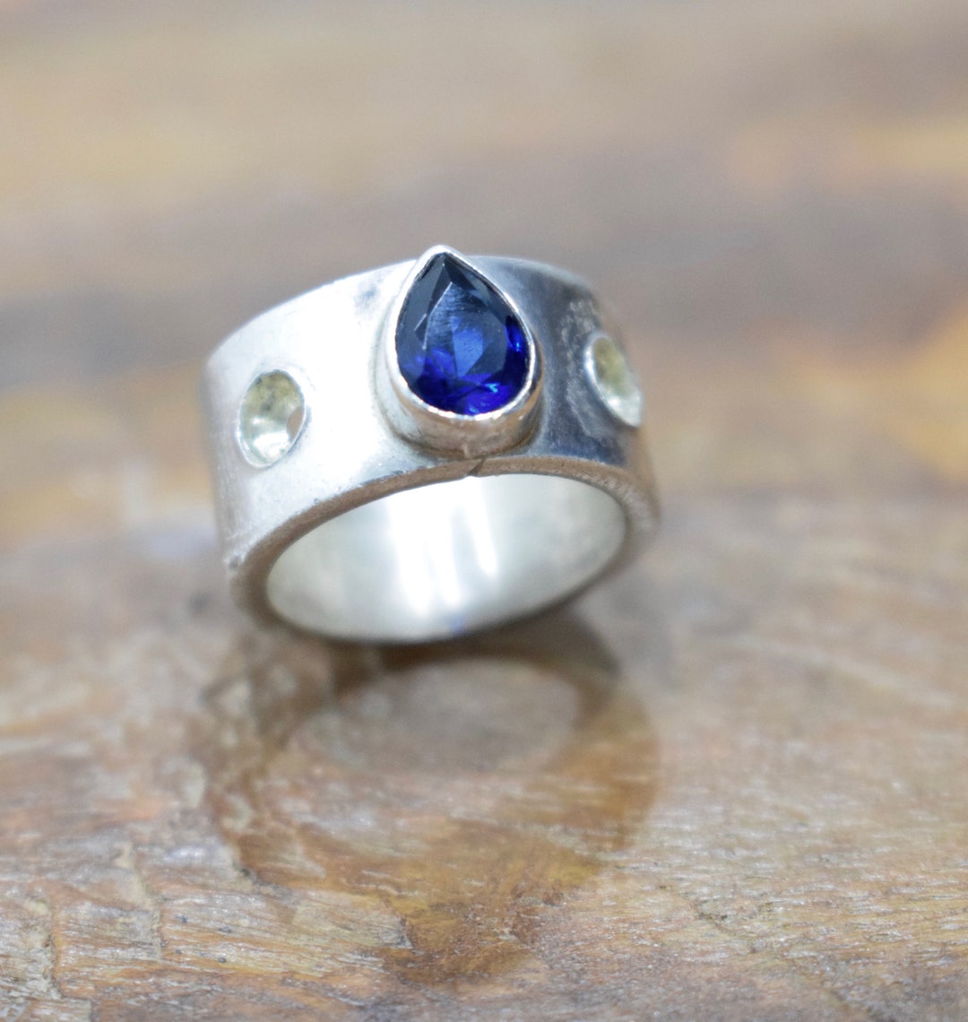 Ring Sterling Silver Blue Crystal Band Ring - Etsy