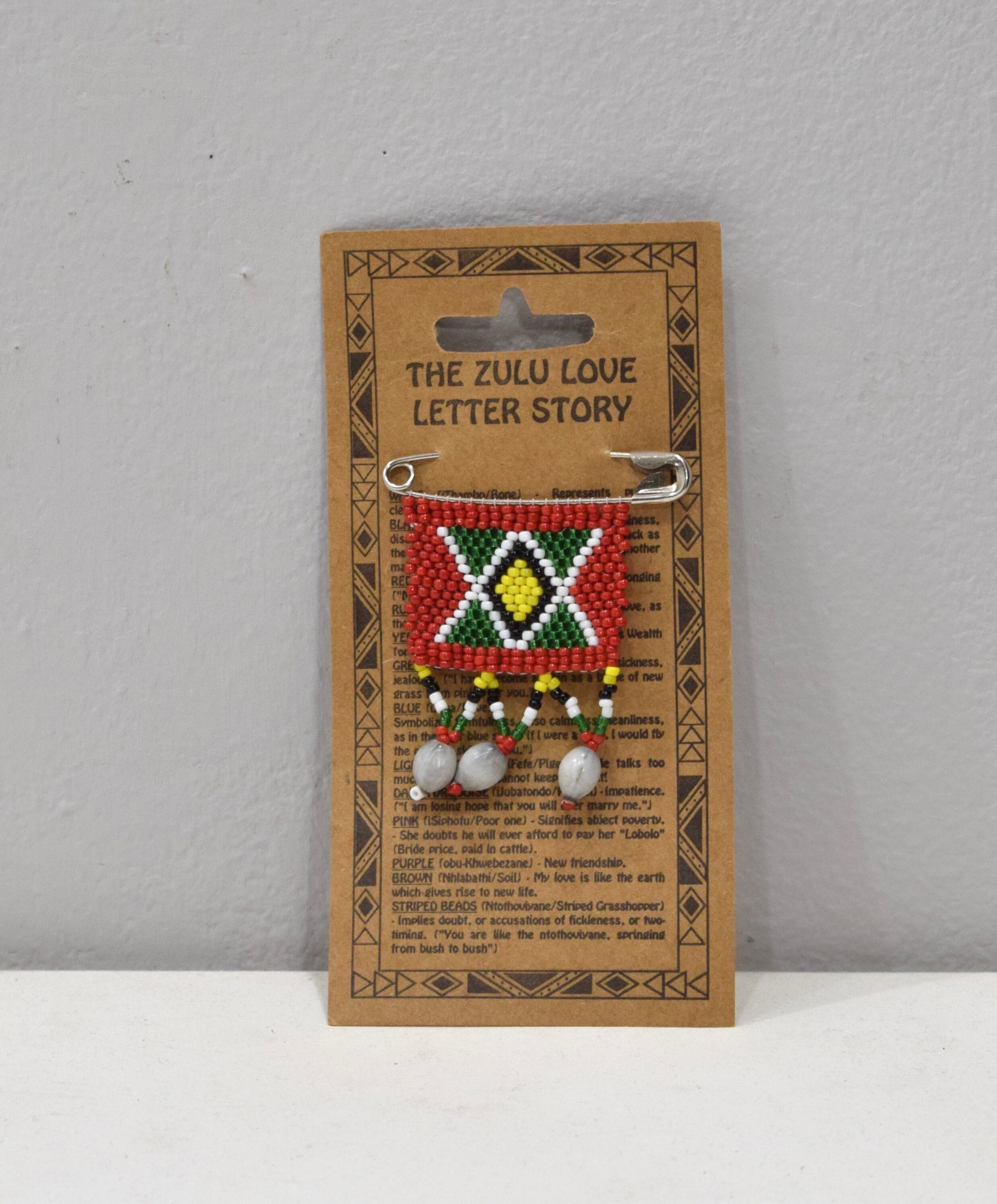 African Zulu Love Letter Beaded Pin 56mm