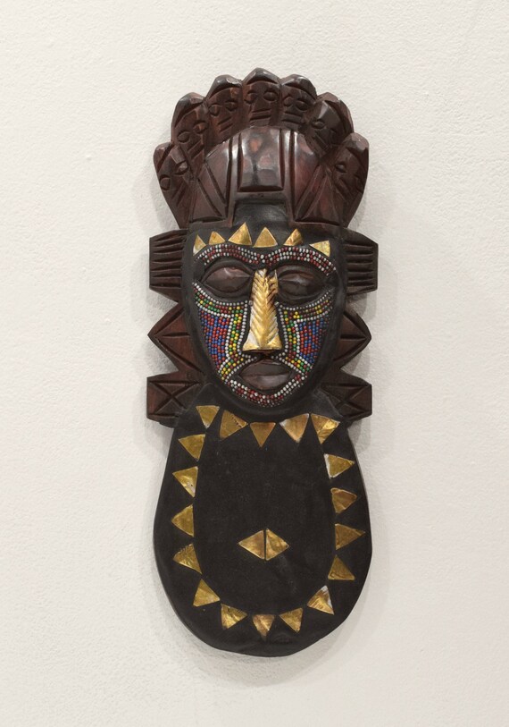 African Mask Carved Wood Benin Beaded Mask - Etsy