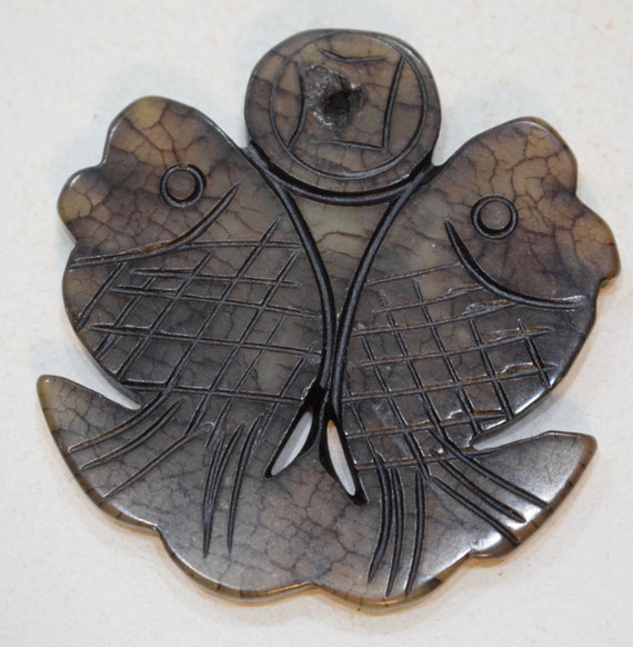 Beads Chinese Serpentine Double Fish Pendant 55mm | Etsy