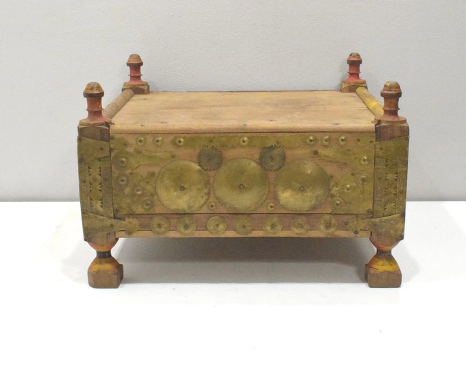 India Wood Brass Old Punjabi Side Table - Etsy