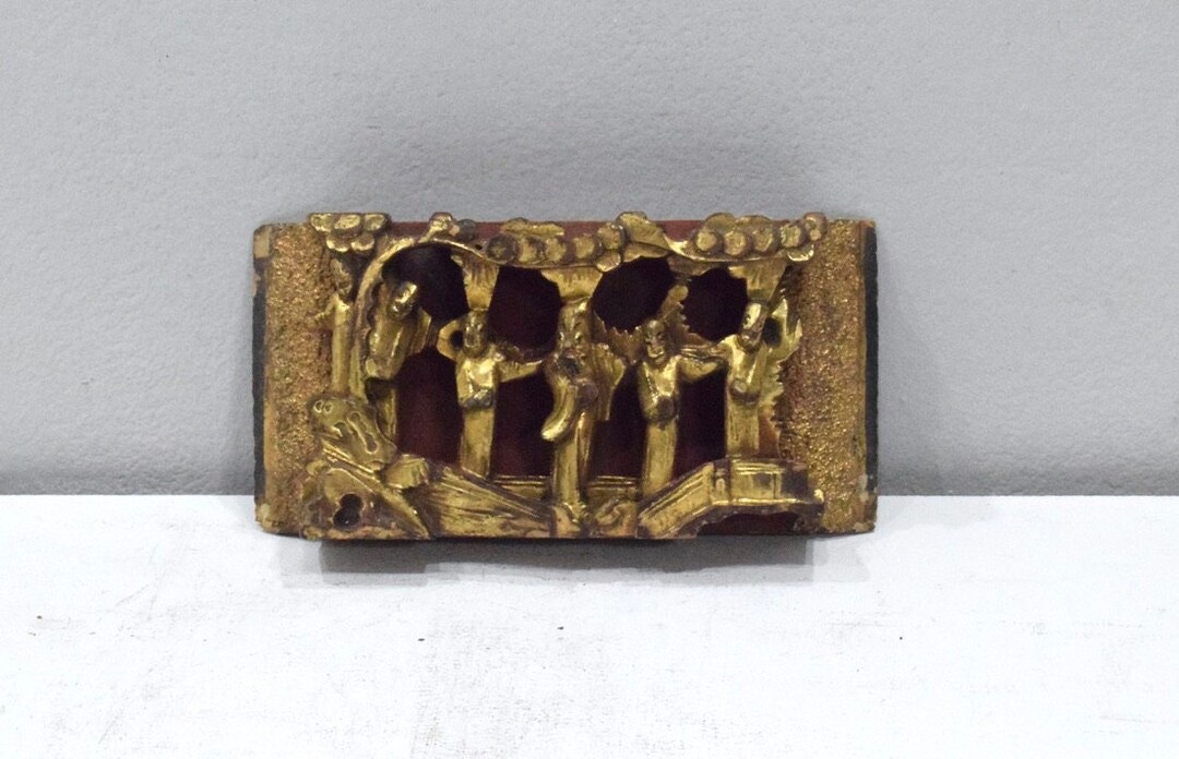 Chinese Carved Wood Gold Leaf Panel - Etsy
