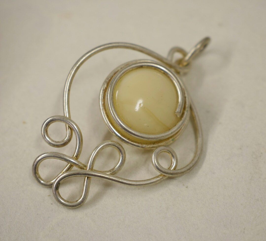 Pendant Silver Large Cream Colored Glass Handmade Glass Silver Jewelry ...