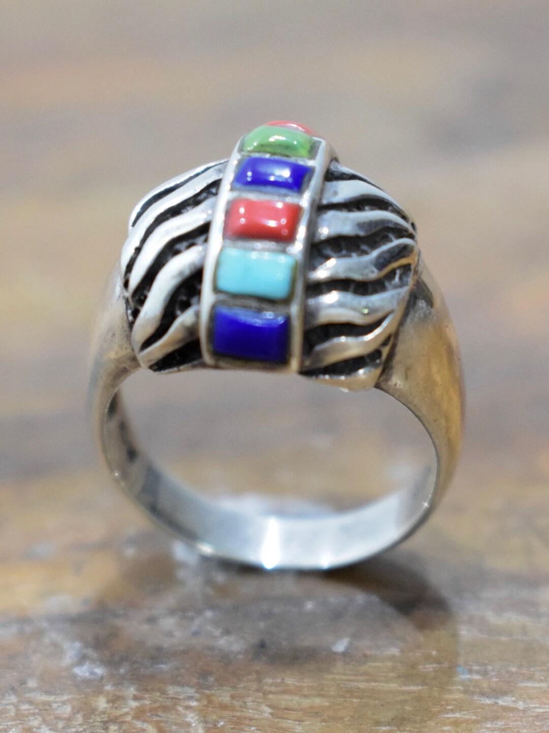 Ring Sterling Silver Inlaid Stone Silver Dome Ring - Etsy