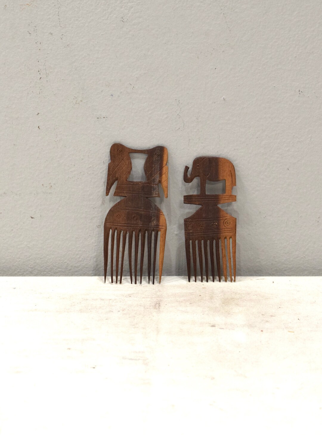 African Wood Hair Pick Carved Bird & Elephant Mahogany Hair - Etsy