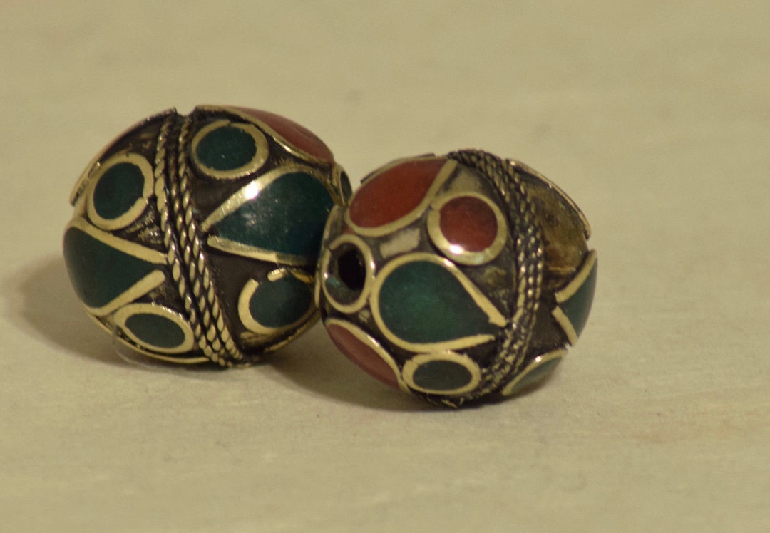 Beads Middle Eastern Red Green Brass Oval Beads 25mm - Etsy
