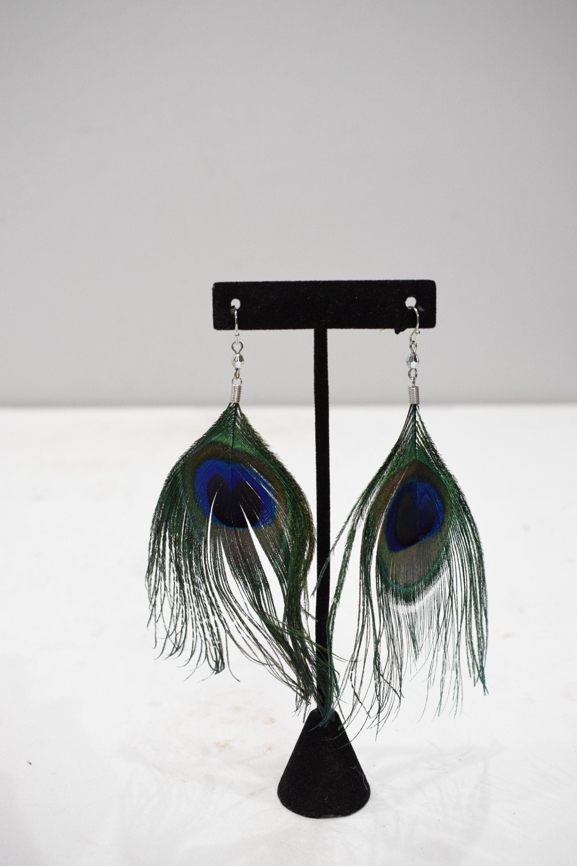 Earrings Teal Blue Peacock Feather Earrings
