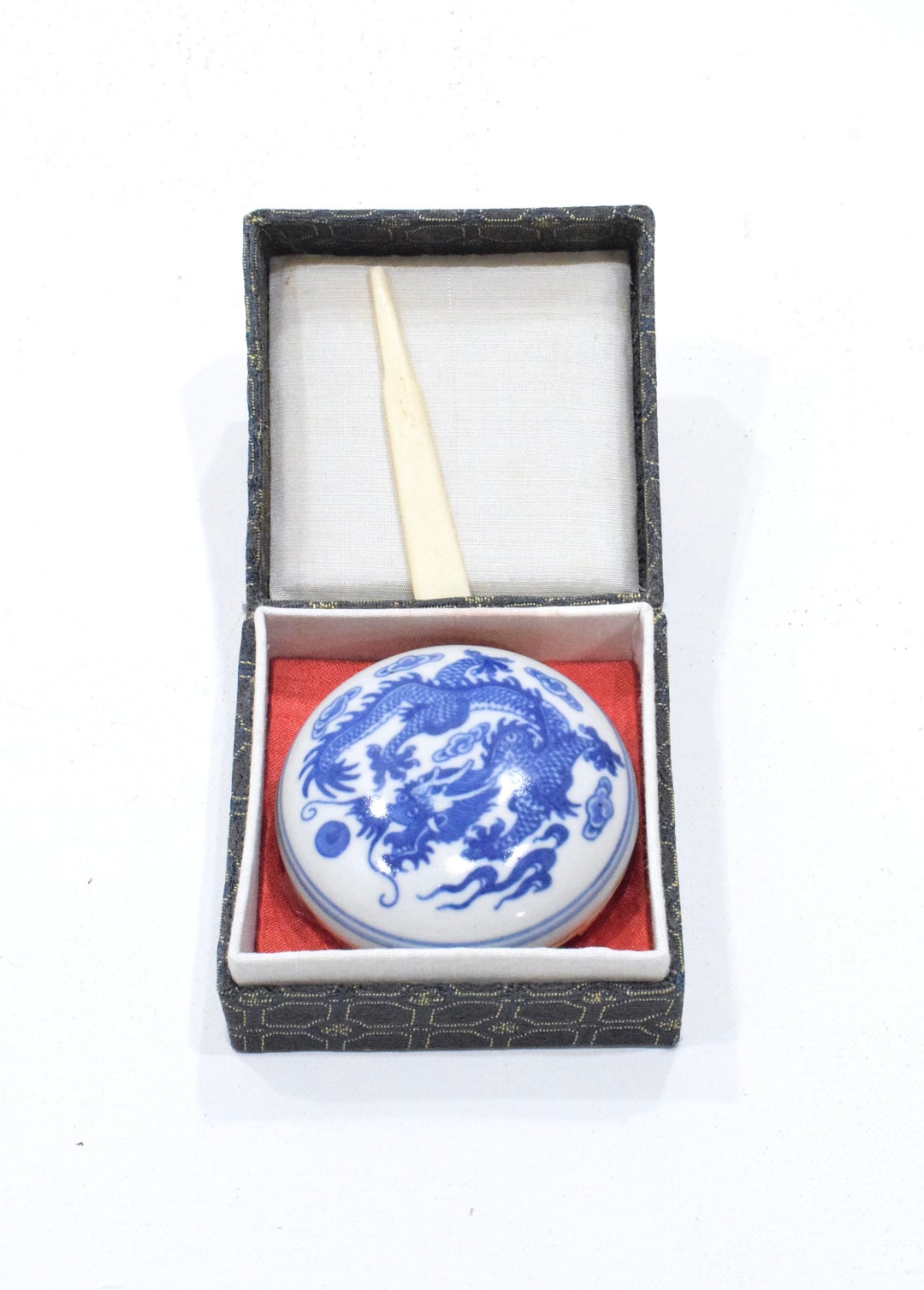 Craft Chinese Chop Cinnabar Stamp Ink Pad Dragon Porcelain Lid - Etsy