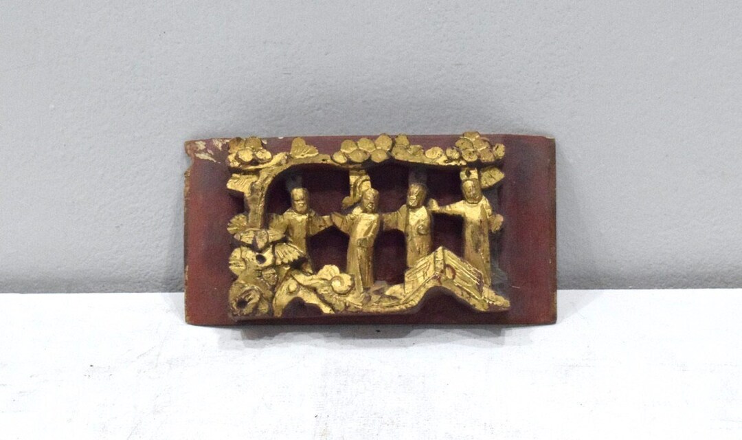 Chinese Carved Wood Gold Leaf Panel - Etsy