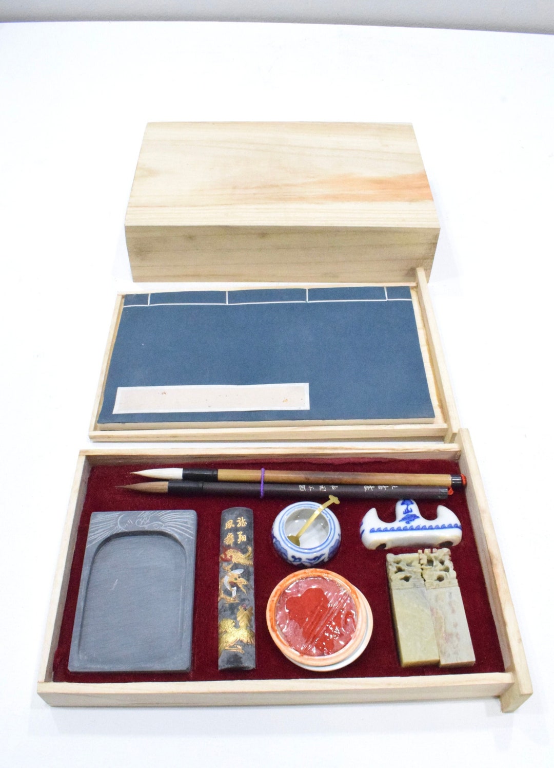 Chinese Calligraphy Set Brushes Ink Stone Paper Calligraphy Set - Etsy