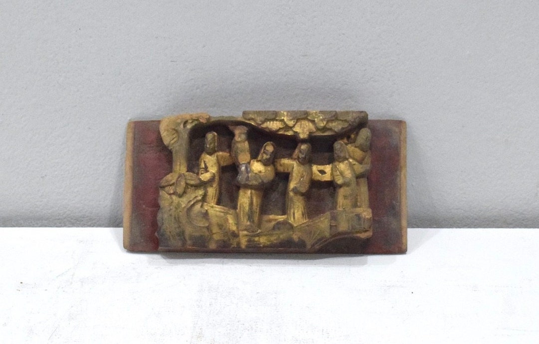 Chinese Carved Wood Gold Leaf Panel - Etsy