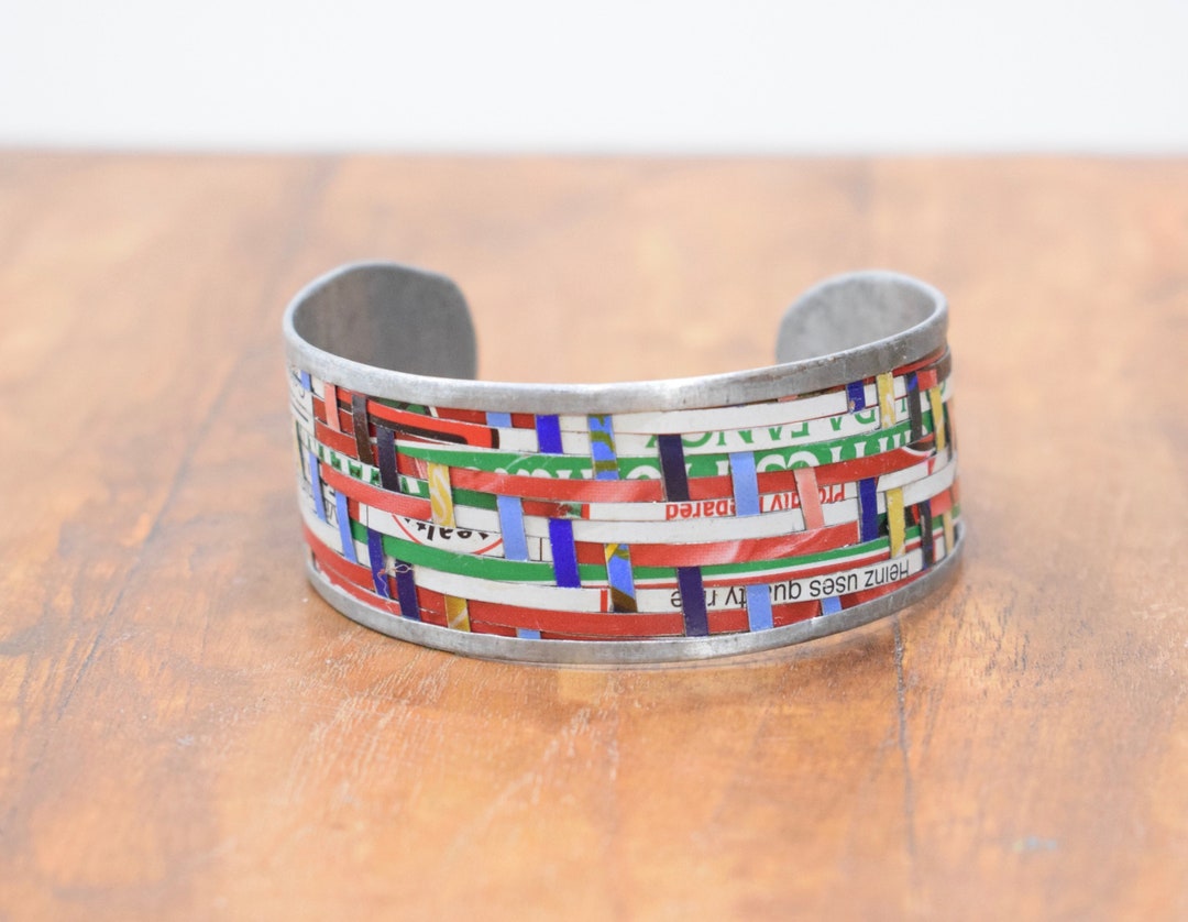 Bracelet Recycled Woven Tin Strip Cuff Bracelet - Etsy