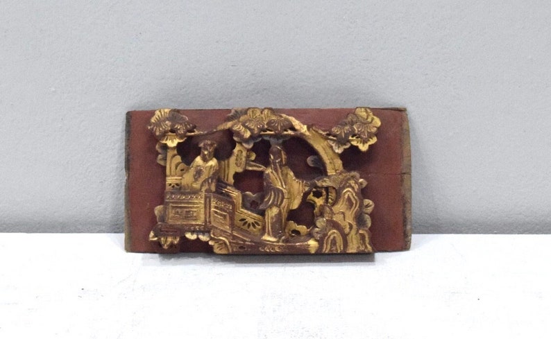 Chinese Carved Wood Gold Leaf Panel - Etsy