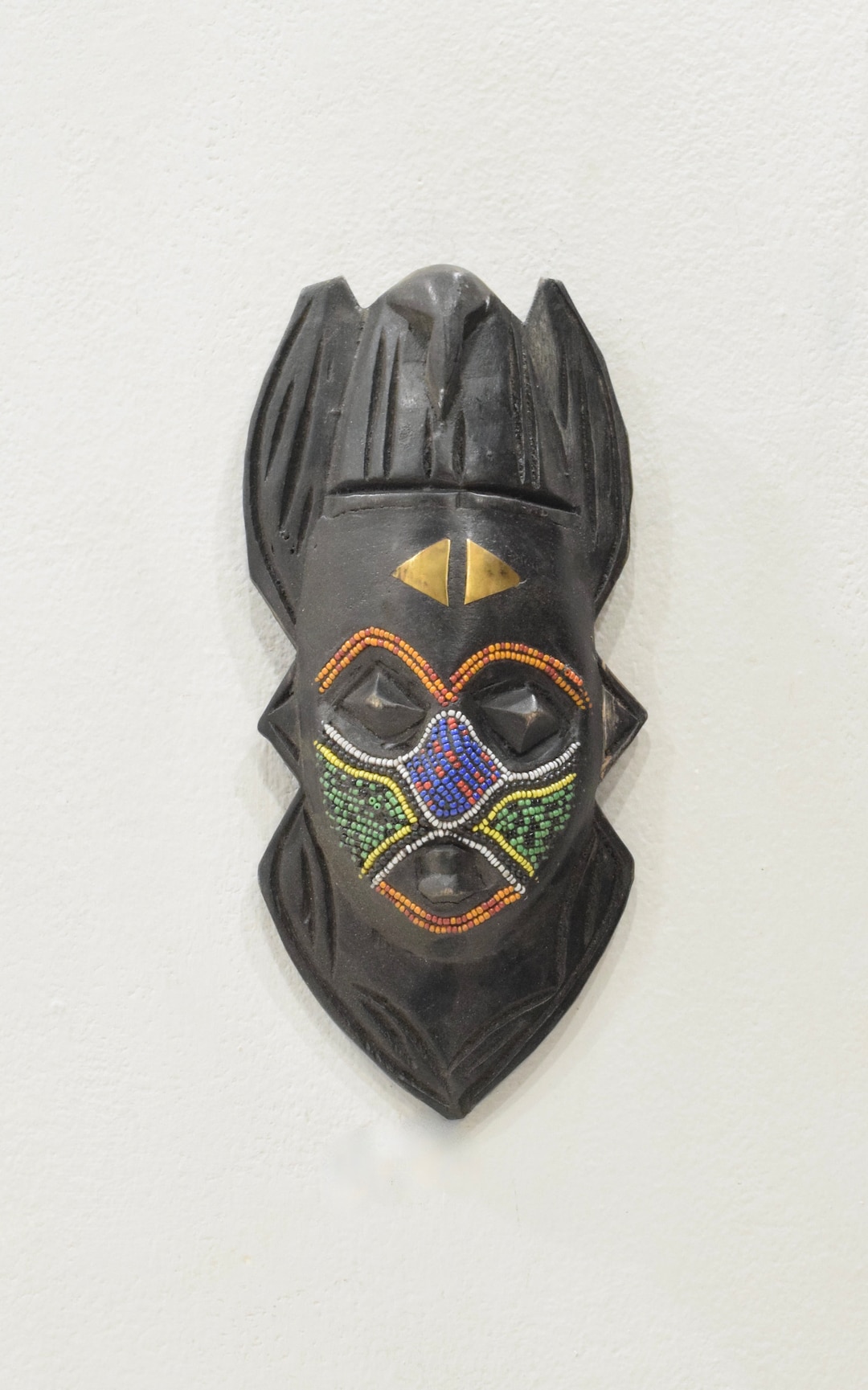 African Mask Ashanti Wood Brass Beaded Mask - Etsy