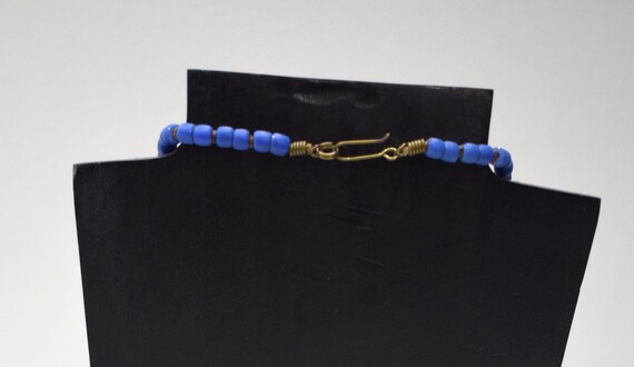 Necklace African Old Turkana Brass Blue Glass 20" - Gem