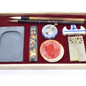 Chinese Calligraphy Set Brushes Ink Stone Paper Calligraphy Set - Etsy