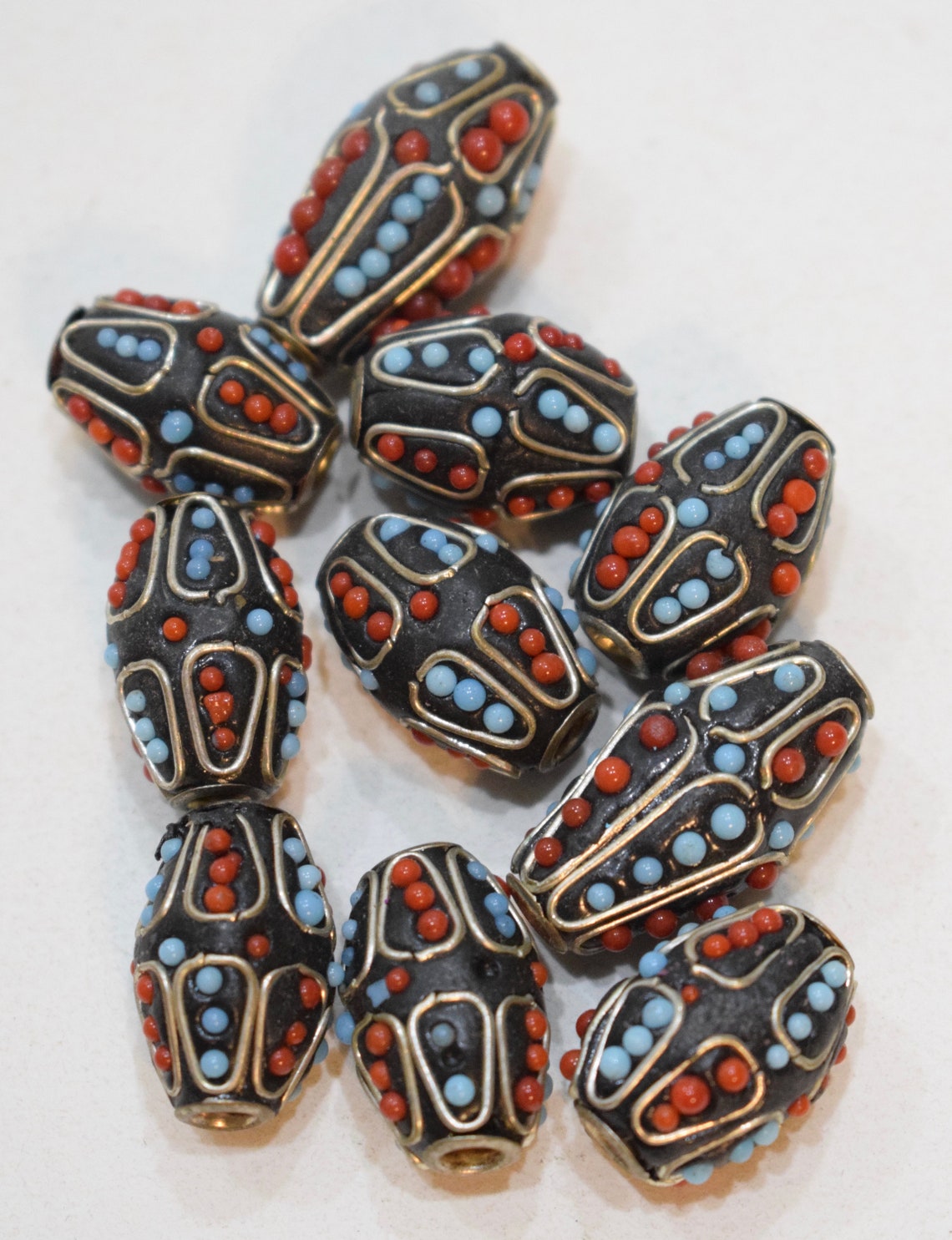 Beads India Silver Inlay Blue Red Glass Beads 20-25mm | Etsy