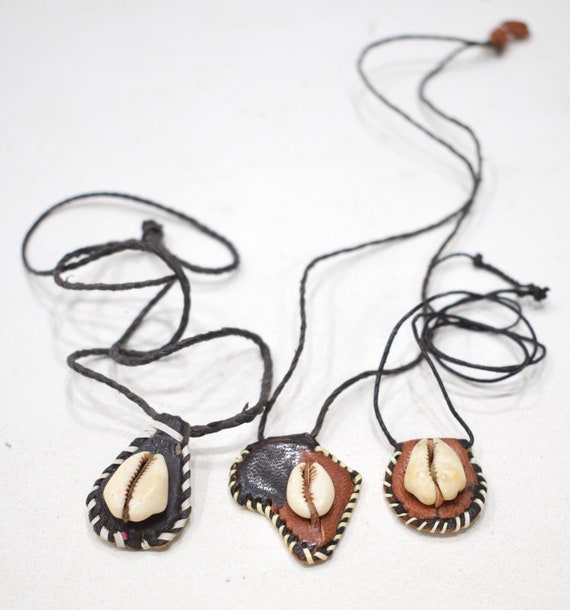 African 3 Assorted Leather Cowrie Shell Necklaces - Etsy