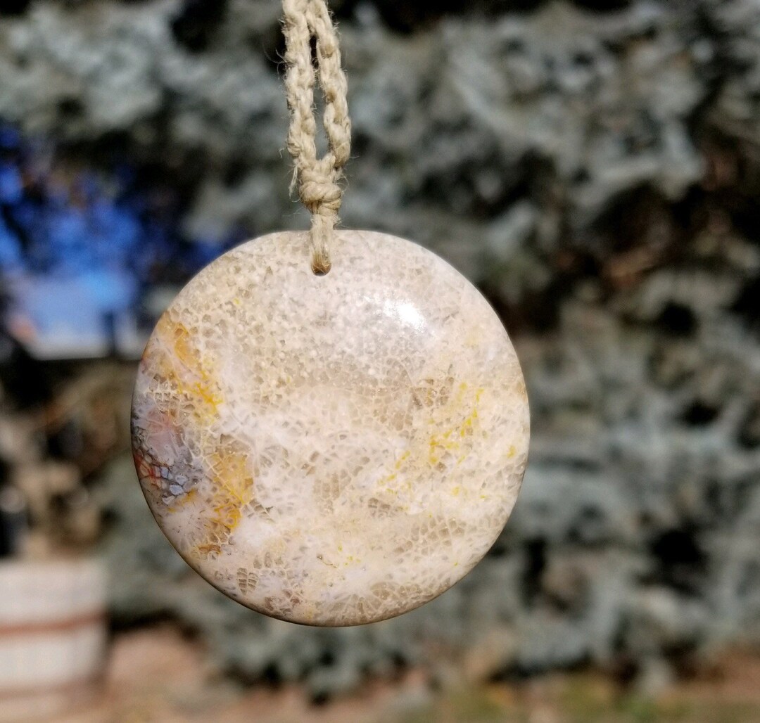 Chrysanthemum Fossil Stone Hemp Necklace - Etsy