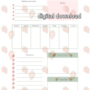 Pastel Strawberry Digital Weekly Planner, Cottagecore, Weekly Planner ...
