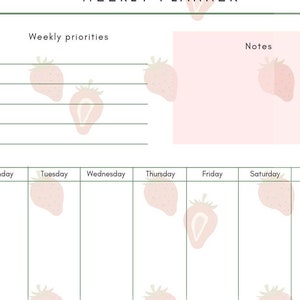 Pastel Strawberry Digital Weekly Planner, Cottagecore, Weekly Planner ...