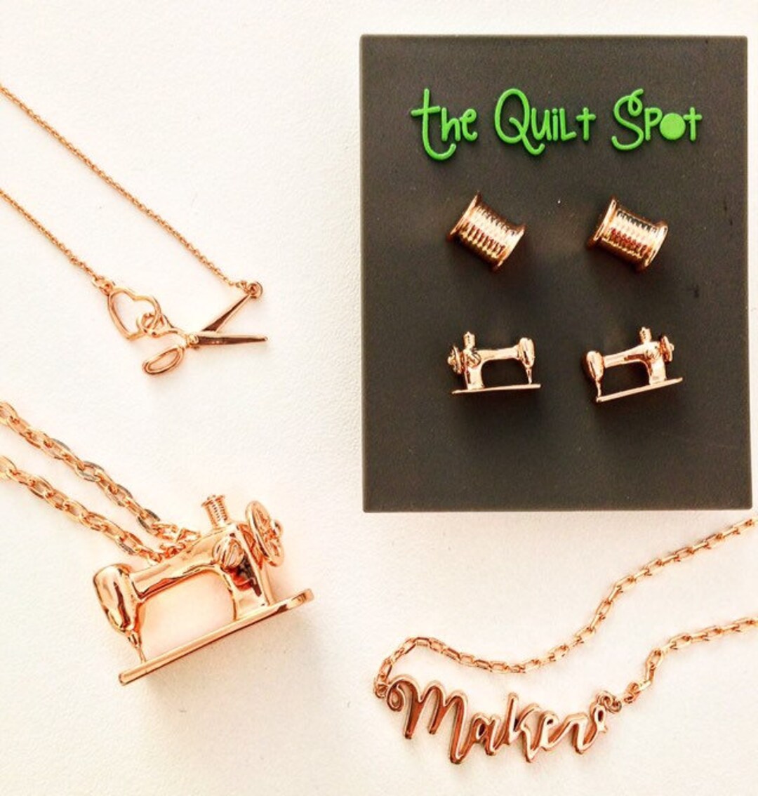 Rose Gold Jewelry for Makers - Sewing Machine, Scissors, Thread ...