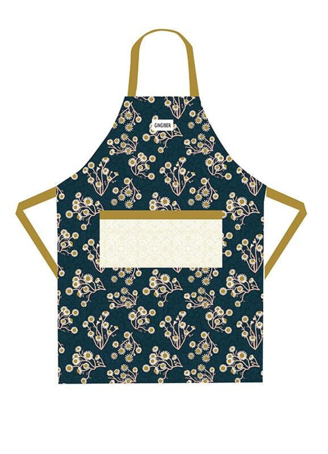 Golden Blue Floral Apron by Gingiber - Etsy