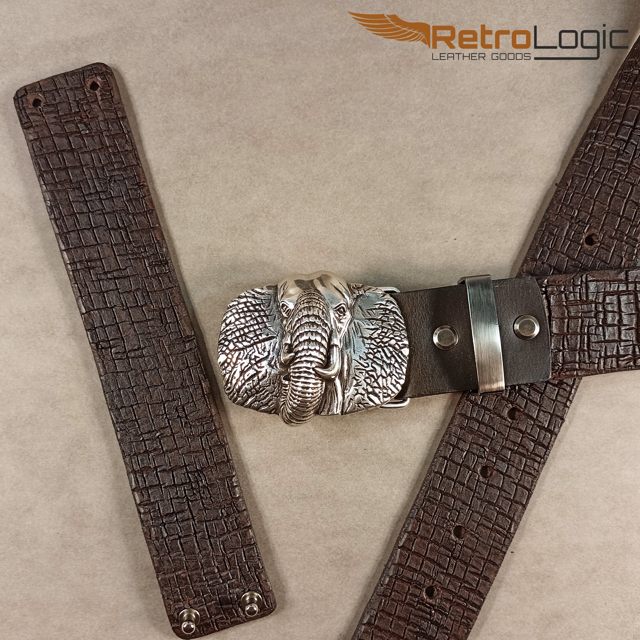 Elephant Buckle, Genuine Leather Belt & Bracelet, Limited Edition Set ...