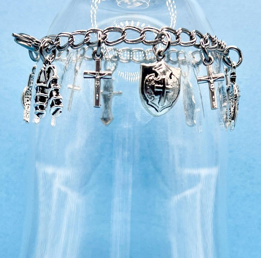 Full Armor of God Charm Bracelet Crucifix Medals Ephesians Scripture ...