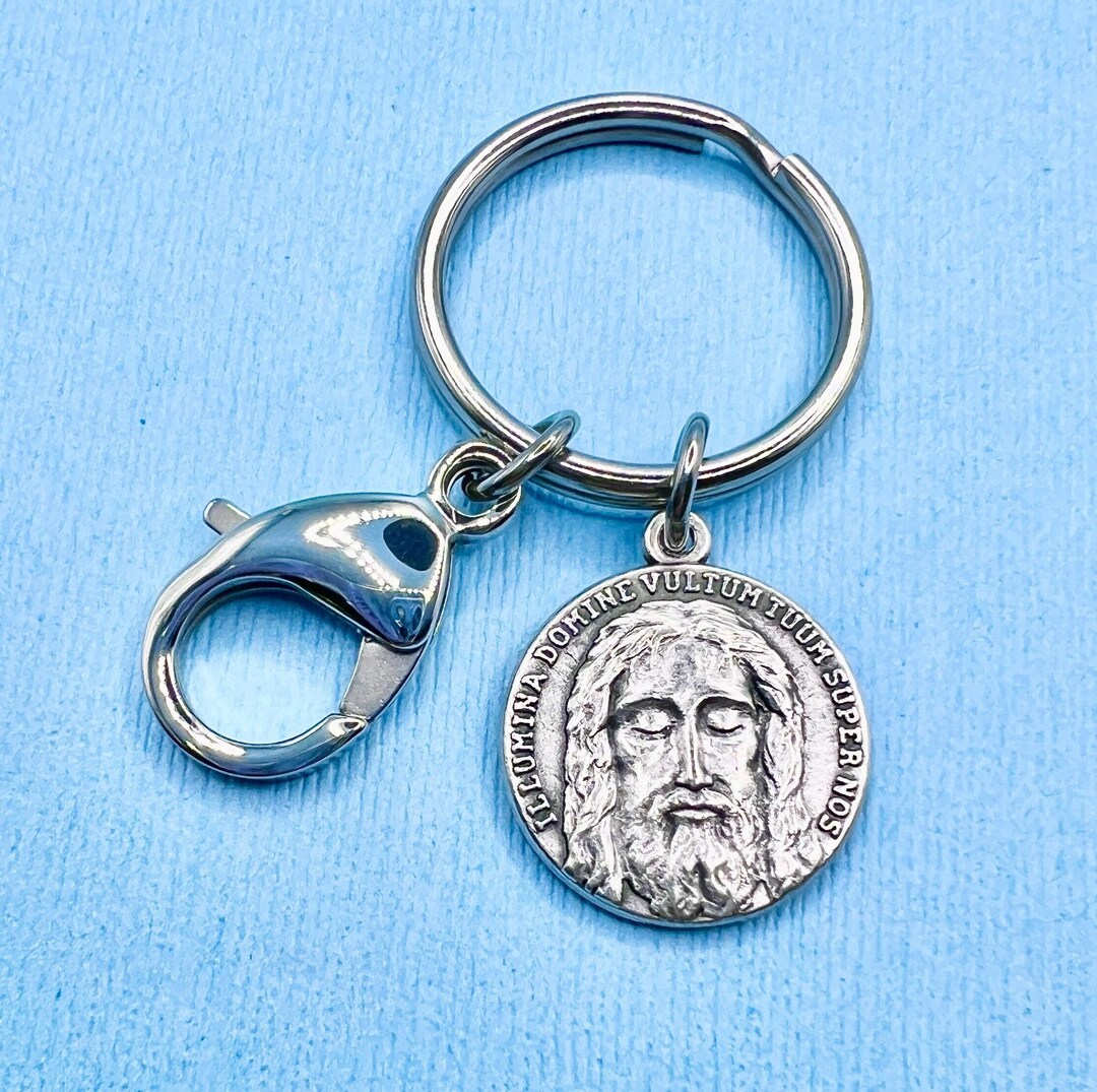 Holy Face of Jesus Key Ring Shroud of Turin Clip on Key Ring Stainless ...