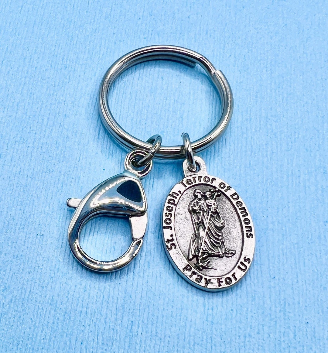 Saint Joseph Key Ring Saint Joseph Terror of Demons Medal Clip on Key ...