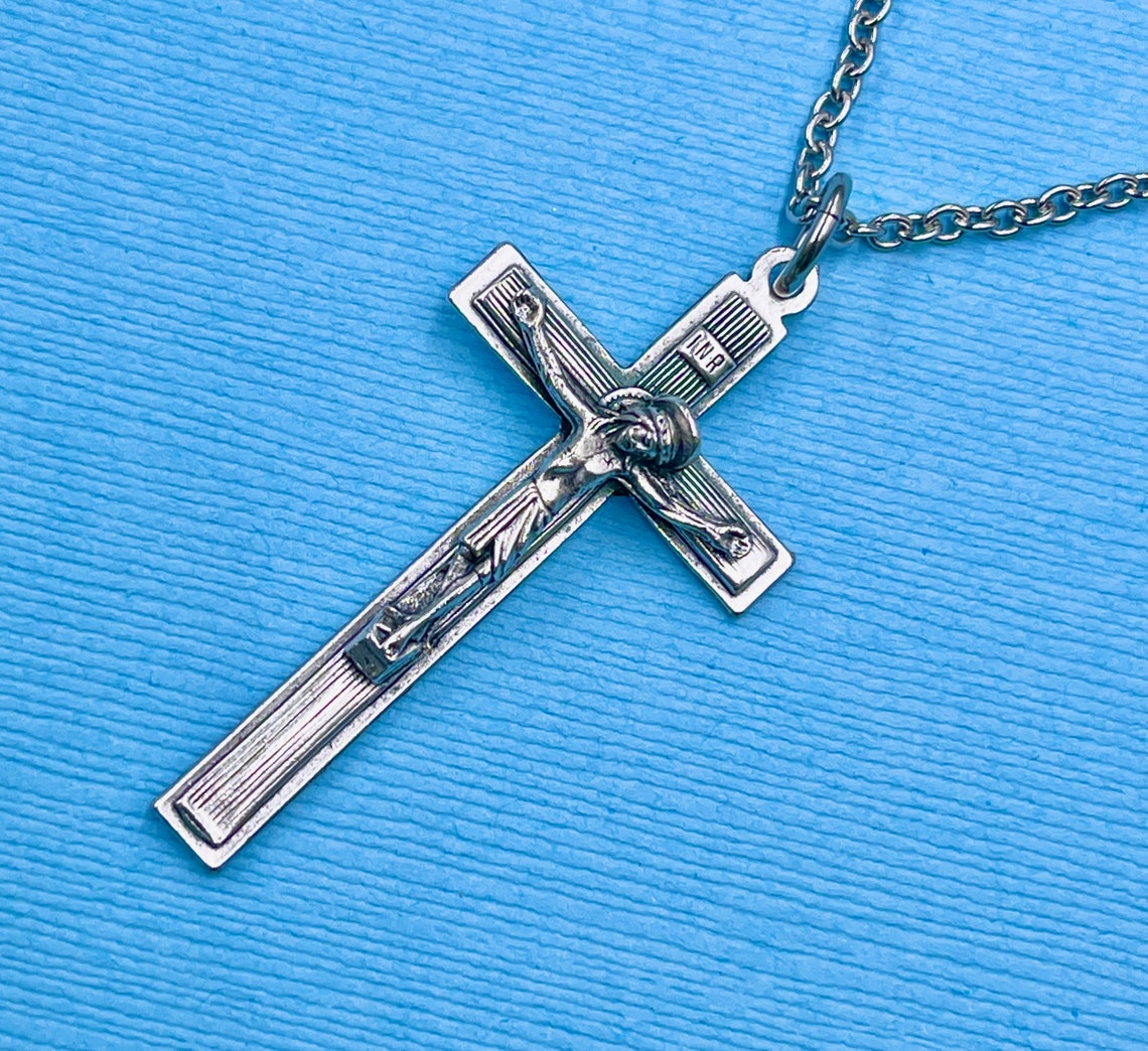 Traditional Crucifix Necklace Etched Cross Necklace Catholic | Etsy
