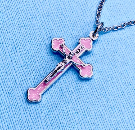 Pink Orthodox Byzantine Crucifix Necklace Byzantine Cross Necklace Catholic Cross Necklace Stainless Steel Chain Choice Gift Box Etsy
