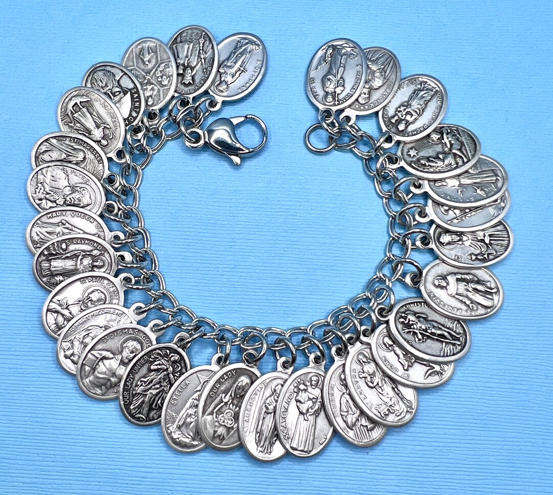 Catholic Bracelet 29 Saint Medals Dymphna 4 Way Charbel Raphael ...