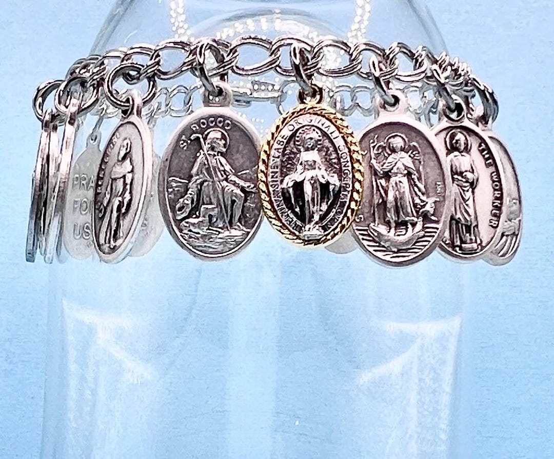 Catholic Bracelet 15 Patron Saint Medals Stephen Sebastian Jude ...