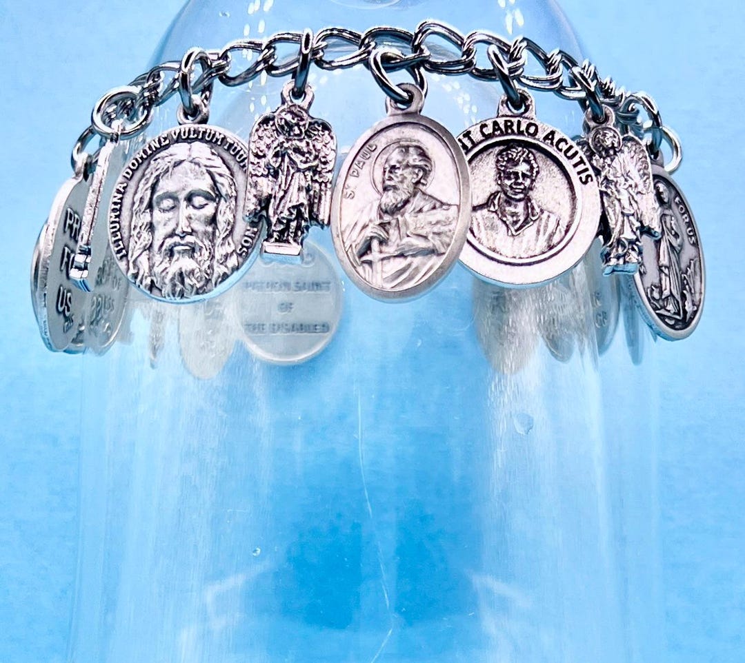 Catholic Bracelet 16 Patron Saint Medals Giles Philomena Michael ...