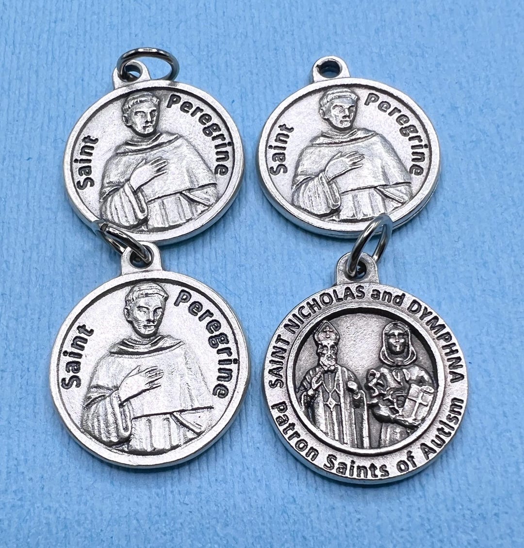 Lot 4 Medals Saint Peregrine Medals Saint Nicholas Saint Dymphna Autism ...