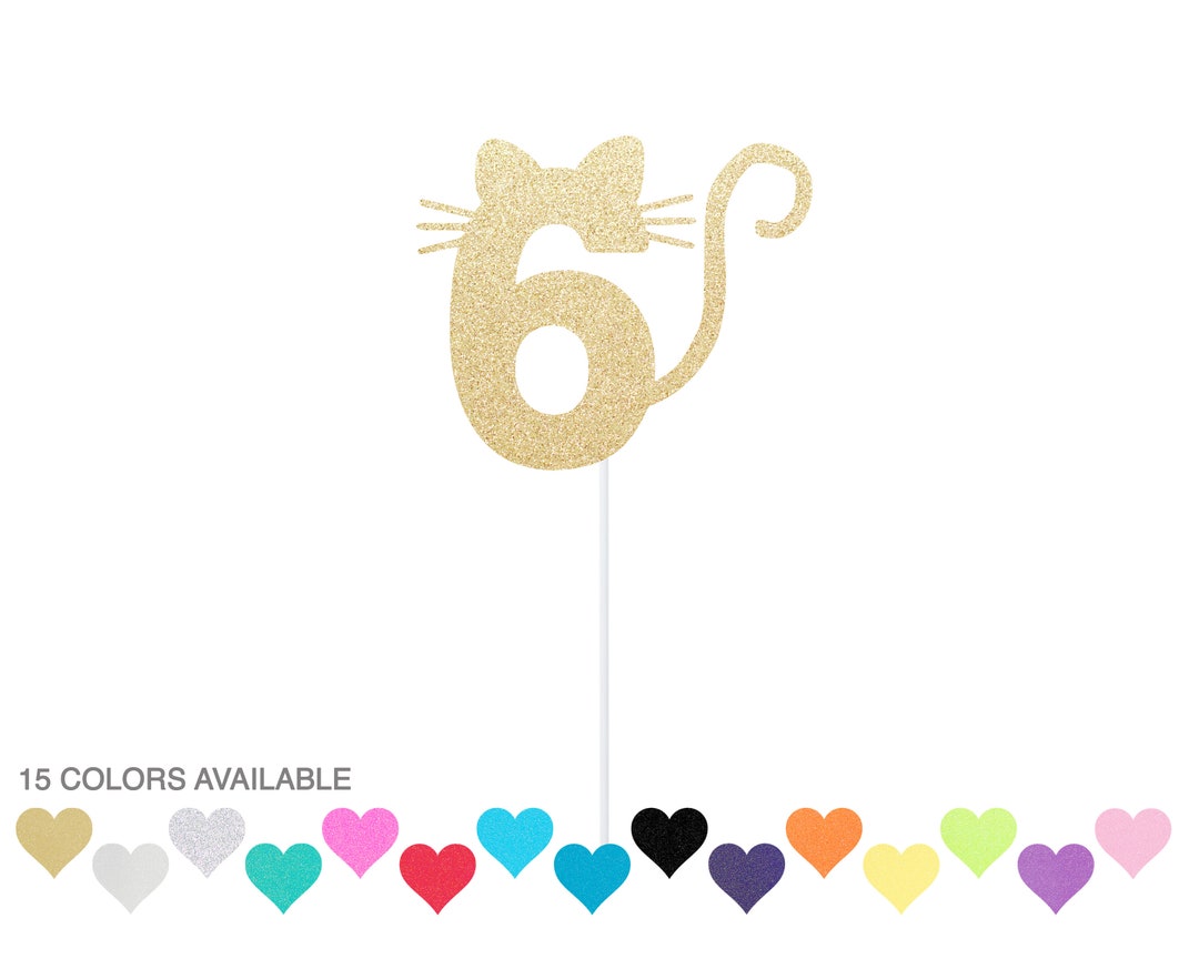 Glitter Cat Number Cake Topper | Birthday Party Decoration - Etsy
