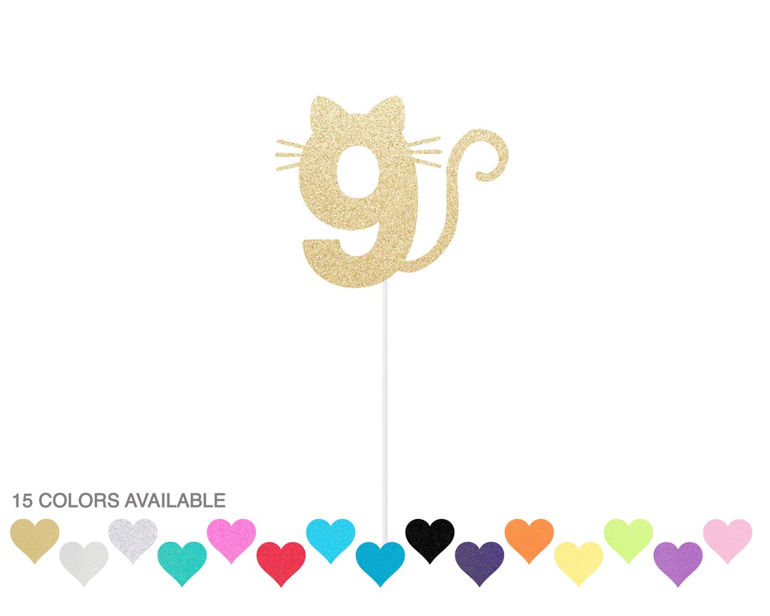 9 Cat Cake Topper | 9th Birthday Cake Topper - Etsy