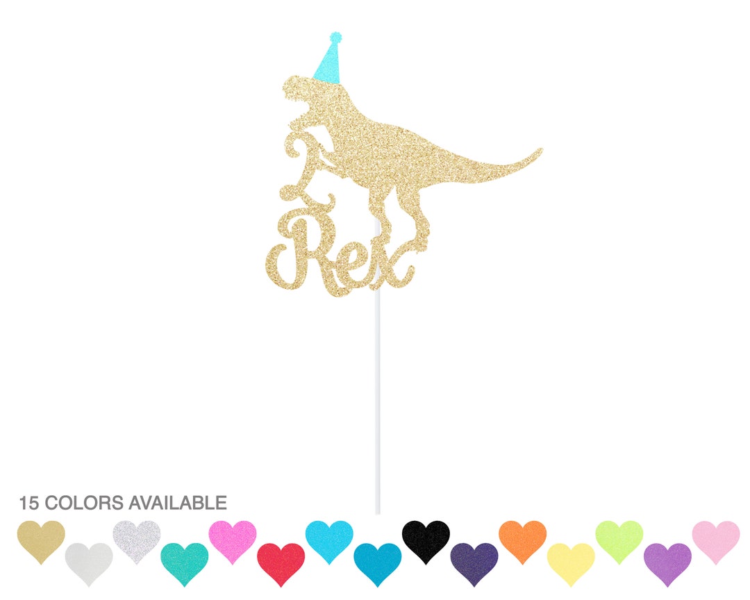 2 Rex Dinosaur Birthday Cake Topper - 2rex - 2nd Birthday - Glitter ...