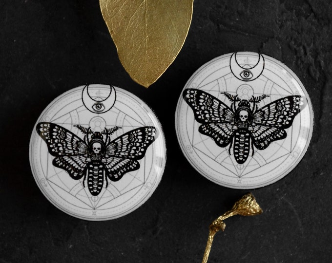 Pair Plugs Moth Butterfly Image Wooden Ear Clay Tunnels | Etsy